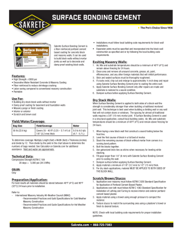 Sakrete NA 50-lb Cement Use and Care Guide | Manualzz