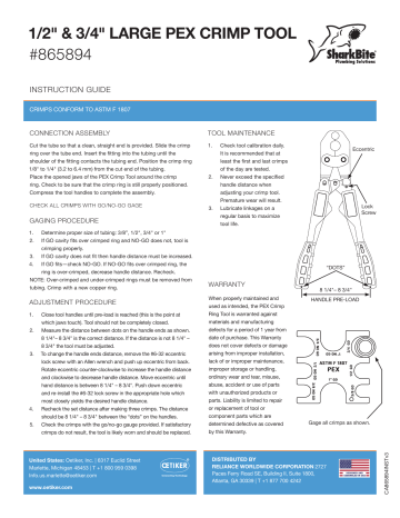SharkBite 24692Z 1/2 to 3/4-in PEX crimp tool Guide | Manualzz