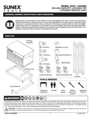 Sunex 8054BK 28 in. 4-Drawer Utility Cart Instructions | Manualzz