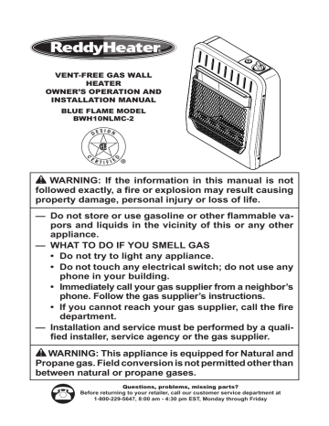 Reddy Heater 10,000 BTU Unvented Blue Flame Natural Gas Wall Heater ...
