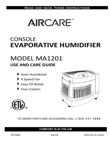 AIRCARE MA1201 3.6-Gal. Evaporative Humidifier for 3,600 sq. ft. Use ...