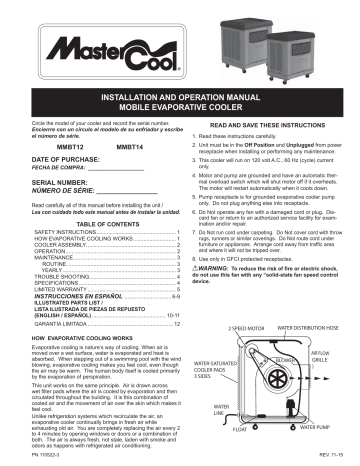 MasterCool MMBT12 1145 CFM 2-Speed Portable Evaporative Cooler for 600 ...