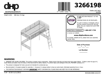 DHP DE08894 Olivia Black Twin Metal Loft Bed Instructions / Assembly ...
