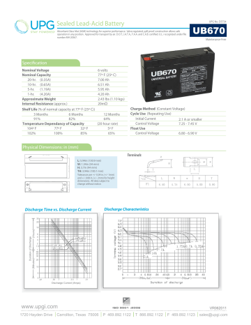 UPG UB670 6-Volt 7 Ah F1 AGM Battery Manual | Manualzz
