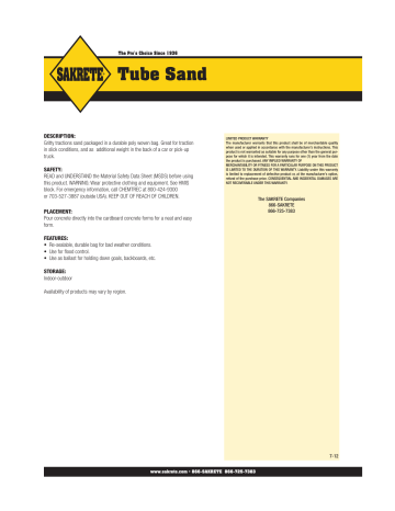 SAKRETE 363701193 70 lb. Tube Sand Installation Guide | Manualzz