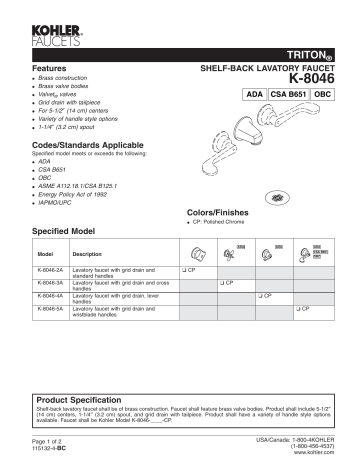 Kohler K-8046-3A-CP Triton Commercial 2-Handle Wall Mount Commercial ...