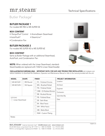 Mr. Steam MSBUTLER1RD-MB Butler Package Round Specification | Manualzz