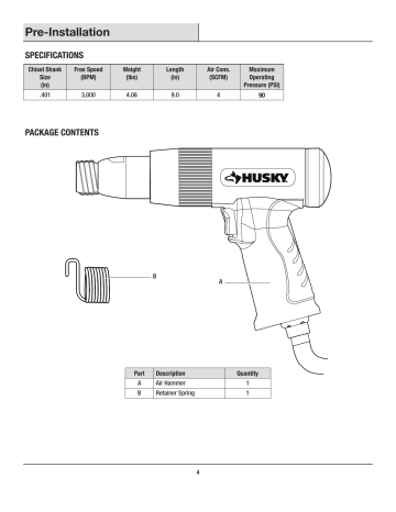 Husky H4620 Vibration Damped Medium Stroke Air Hammer Specification ...