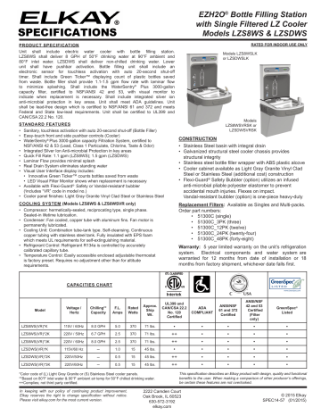 Elkay LZS8WSLK Filtered EZH2O Bottle Filling Station Specification | Manualzz