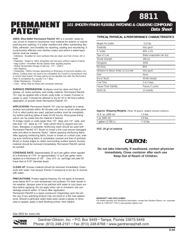 SHUR-STIK 8811-3-20 1 gal. Permanent Patch 101 Specification | Manualzz