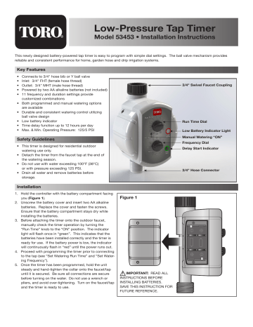 Toro 53453 Low-Pressure Tap Timer Installation Guide | Manualzz