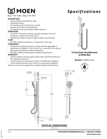 Moen 3558EPBL 30 in. Wall Bar Specification | Manualzz