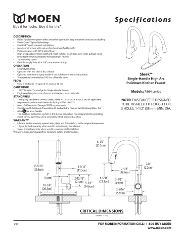 Moen 7864SRS Sleek Single-Handle Pull-Down Sprayer Kitchen Faucet Specification | Manualzz