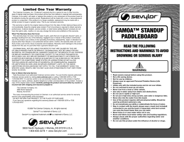 Sevylor 2000003420 Samoa Standup Paddleboard Instructions | Manualzz