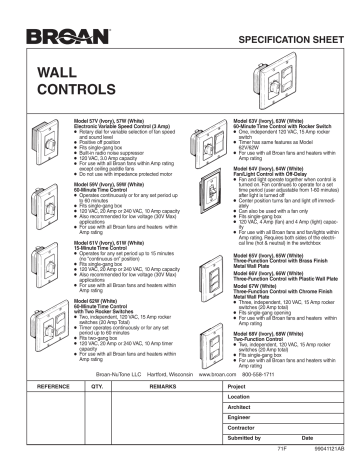Broan 82A Sensaire Exhaust Fan Humidity Sensing Wall Control Switch ...