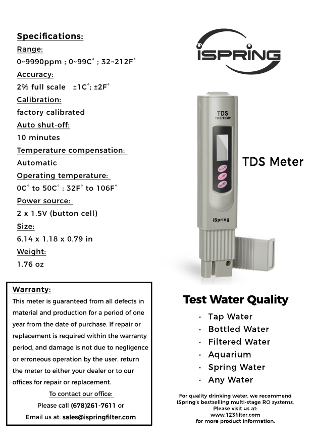 Tds-3 Meter User Manual Outlet Styles | www.oceanproperty.co.th