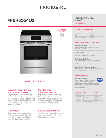 Frigidaire FFEH3054US Range Specification | Manualzz