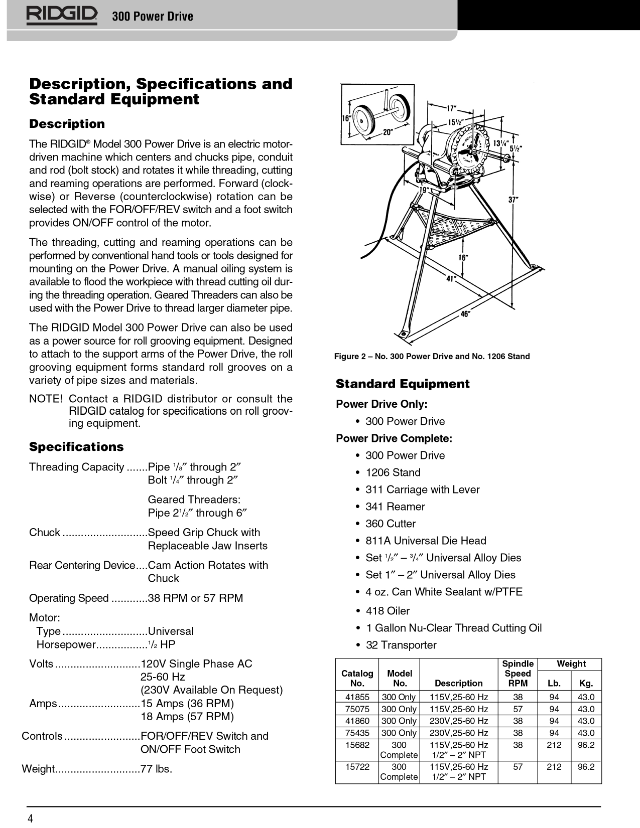 RIDGID 15722 115-Volt 57 RPM Model 300 Power Drive Complete Pipe ...