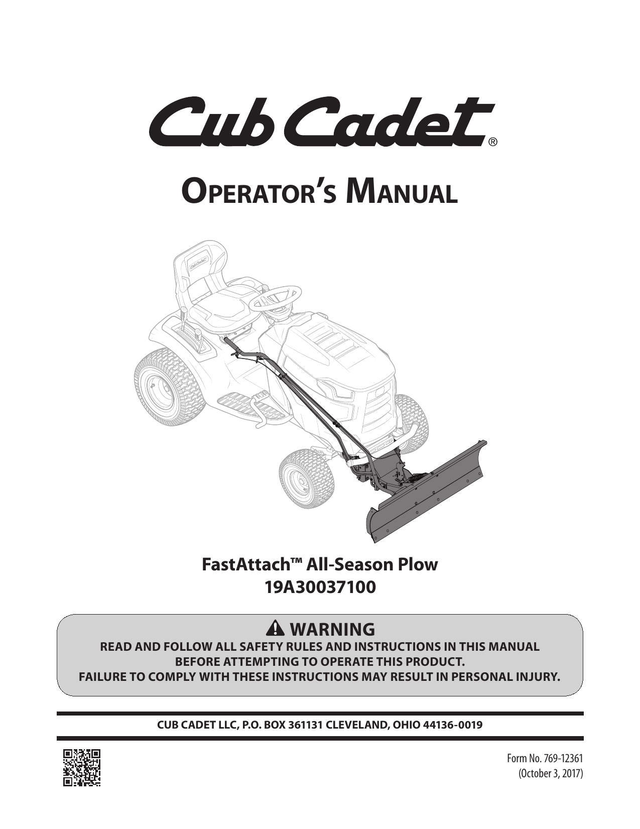 Cub Cadet 19A30037100 FastAttach 46 in. Heavy Duty All-Season Plow for ...