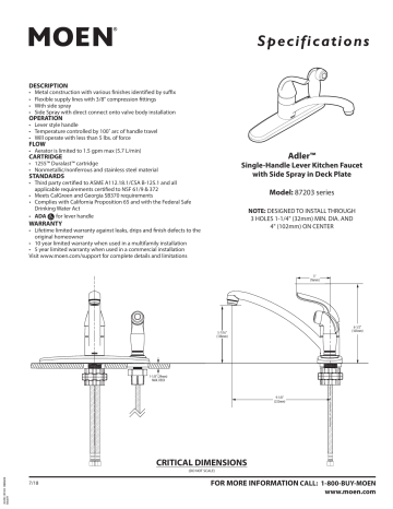 Moen 87203 Adler Single-Handle Low Arc Standard Kitchen Faucet ...