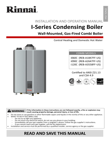 Rinnai i090CN I Series Natural Gas Combi Boiler installation Guide ...
