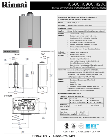 Rinnai i090CN I Series Natural Gas Combi Boiler Specification | Manualzz