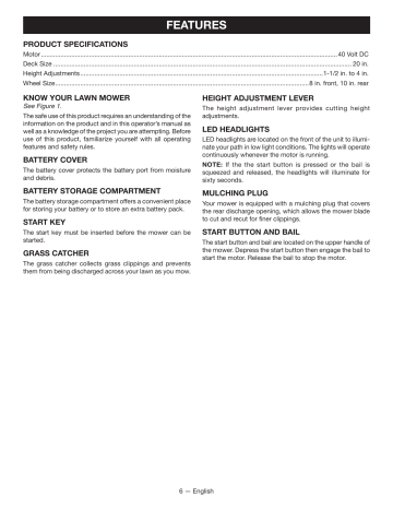 RYOBI RY40180 20 in. 40-Volt Brushless Lithium-Ion Cordless Battery ...