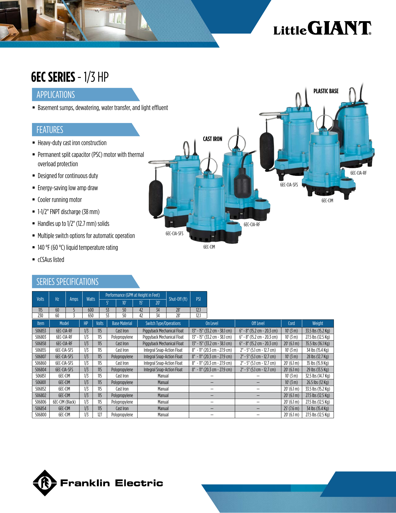 6ec-cia-sfs 1/3 Hp Polypropylene | rajpalace.com