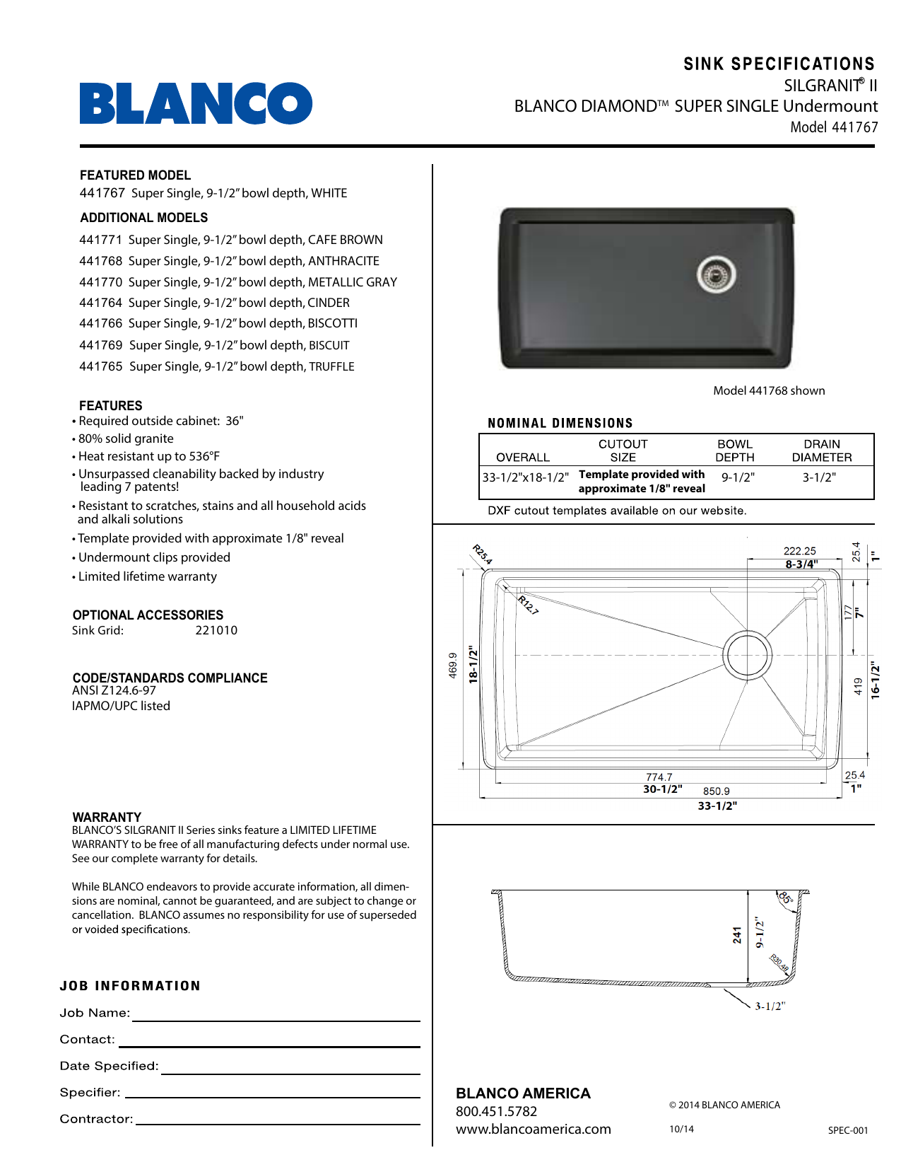 BLANCO 441767 Specification | Manualzz