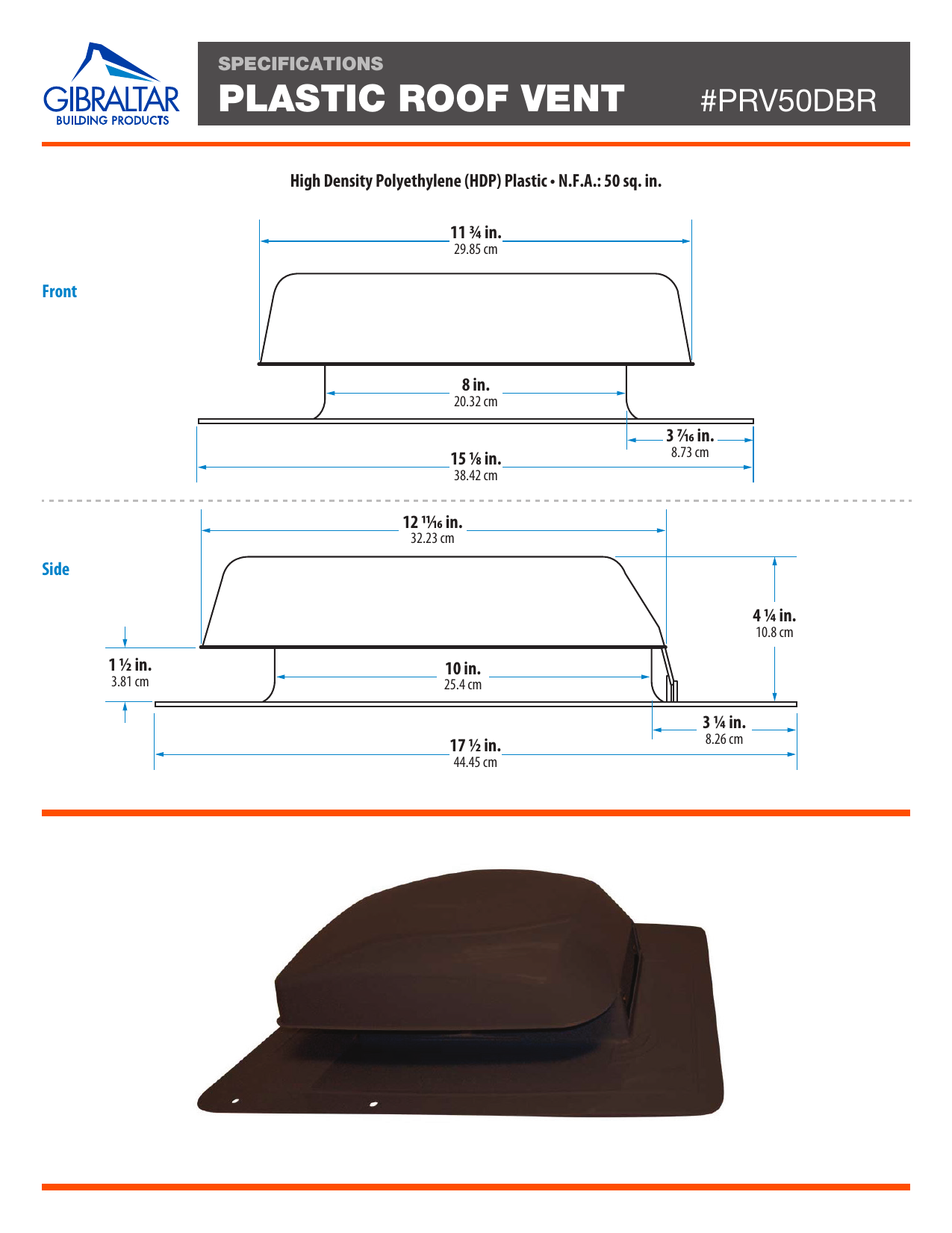 Construction Metals PRV50DBR Plastic Roof Vent 50 sq. in. Net Free Area ...