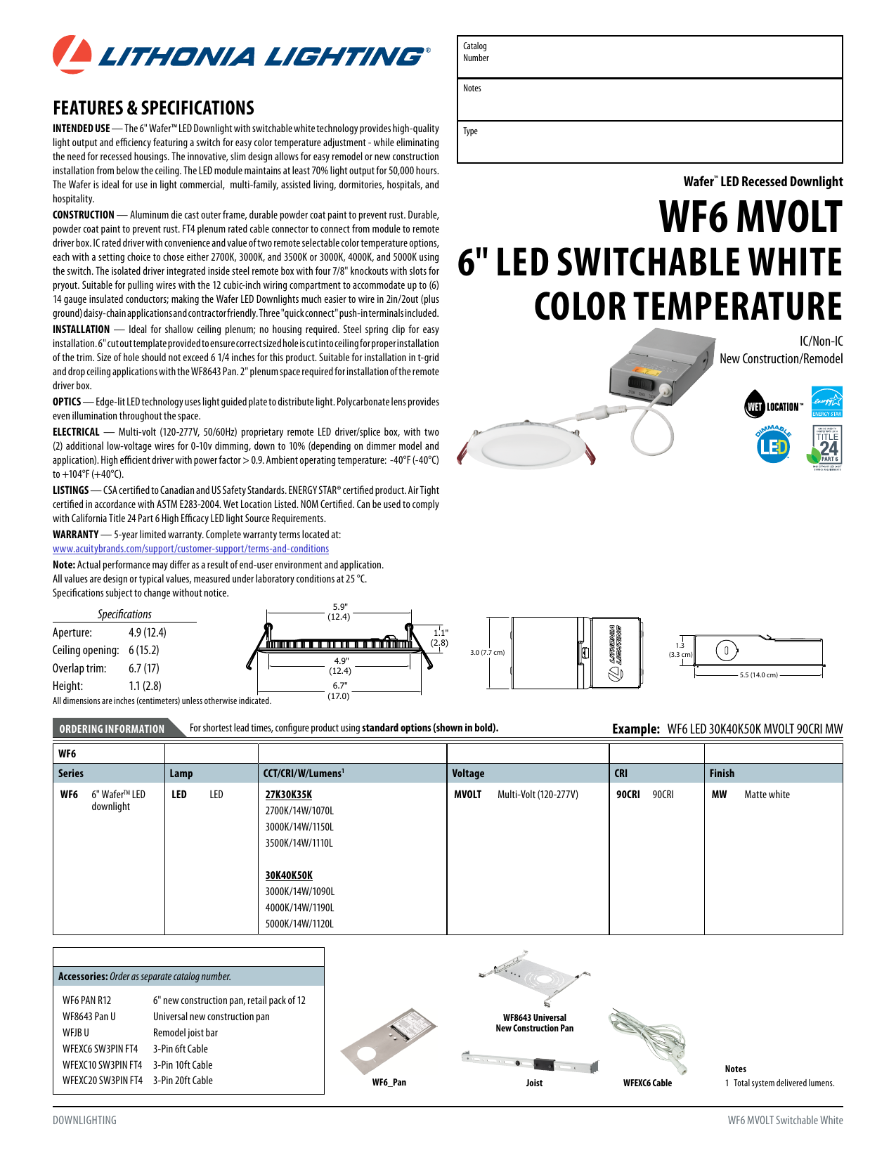 Lithonia Lighting WF6 LED 30K40K50K MVOLT 90CRI MW M6 6 in. Selectable ...