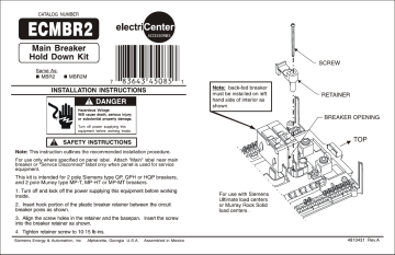 Siemens ECMBR2 Circuit Breaker Retainer Clip Specification | Manualzz