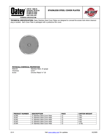 Oatey 427832 6 in. Stainless Steel Flat Cleanout Cover Plate ...