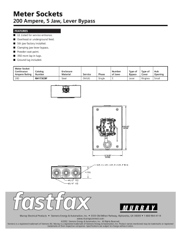 Murray RH173CRF 200 Amp Lever-Bypass Overhead/Underground Meter Socket ...