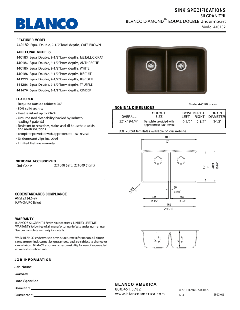 BLANCO 440182, 442747 Specification | Manualzz