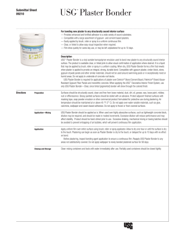 USG 161200 1 gal. Pink Tint Plaster Bonder Specification | Manualzz