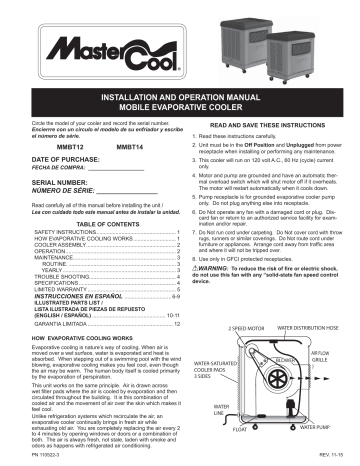 MasterCool MMBT14 1600 CFM 2-Speed Portable Evaporative Cooler for 800 ...