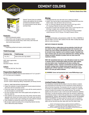 SAKRETE 200077122 5 lb. Buff Cement Color Instructions | Manualzz
