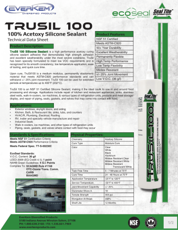 Everkem T100C 10.1 oz 100% Silicone Sealant Specification | Manualzz