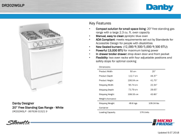 Danby DR202WGLP 20 in. Gas Range Specification | Manualzz