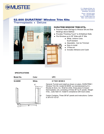 MUSTEE 52.600W Duratrim Window Kit Specification | Manualzz