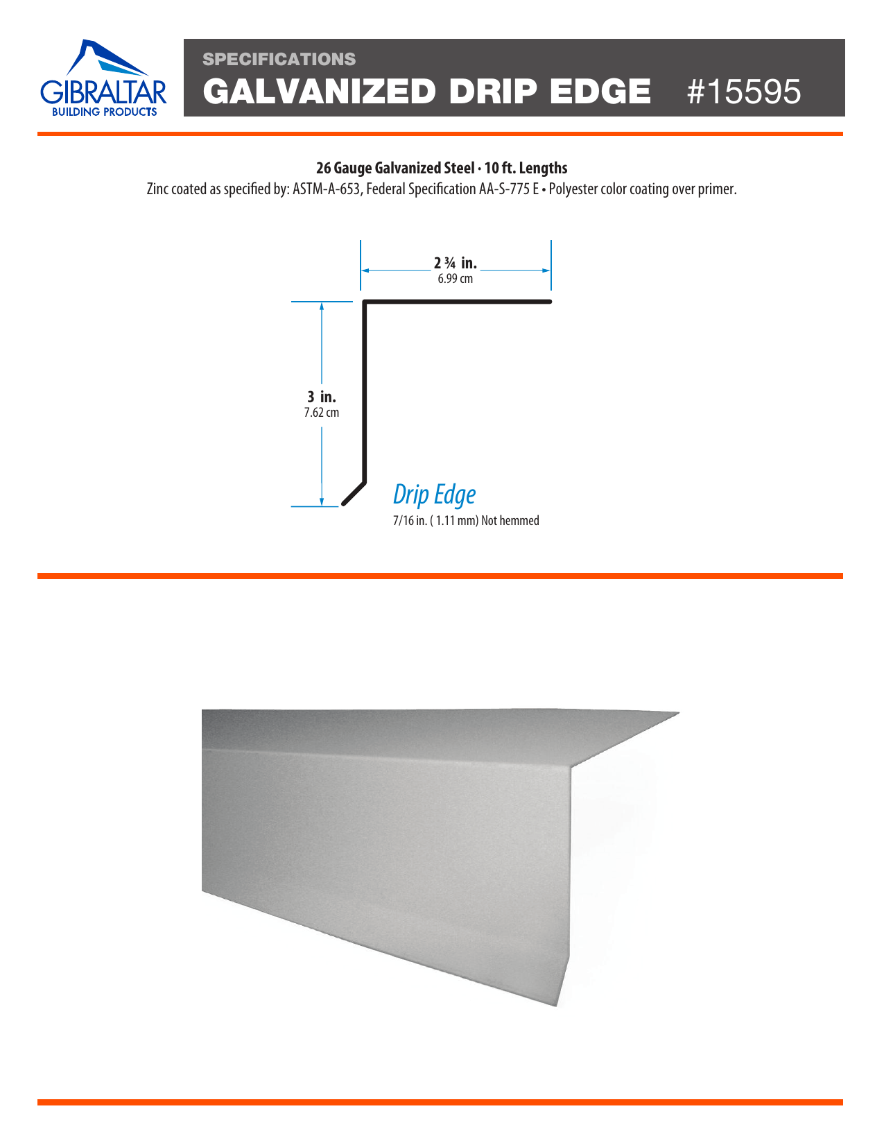Gibraltar Building Products 15595 2-3/4 in. x 3 in. x 10 ft. 26-Gauge ...