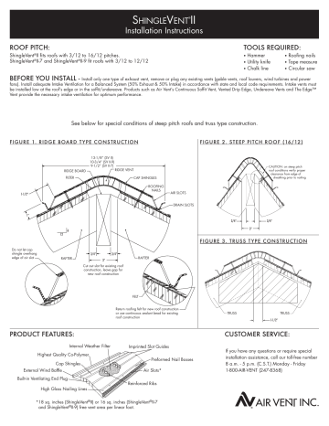 Air Vent SHFV9CC Shinglevent II-9 Instructions | Manualzz