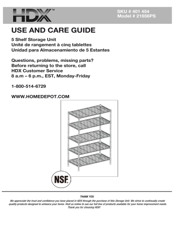 HDX 21656PS-1 5-Tier Steel Wire Shelving Unit Instructions | Manualzz