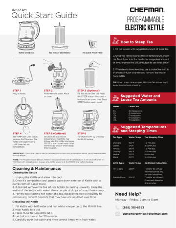 Chefman Programmable Touch Electric Kettle Quick Start Guide | Manualzz