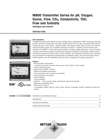 Mettler Toledo Transmitters M800 Series Technical Specifications | Manualzz
