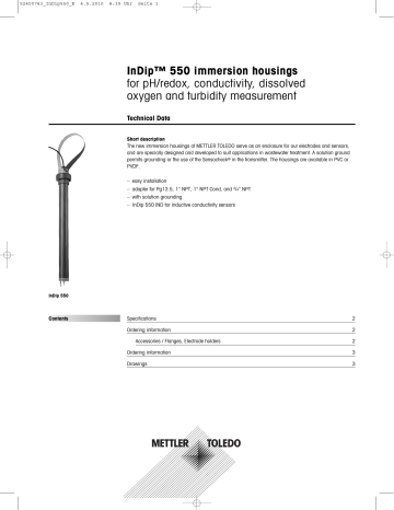 Mettler Toledo immersion housing InDip550 Technical Specifications ...