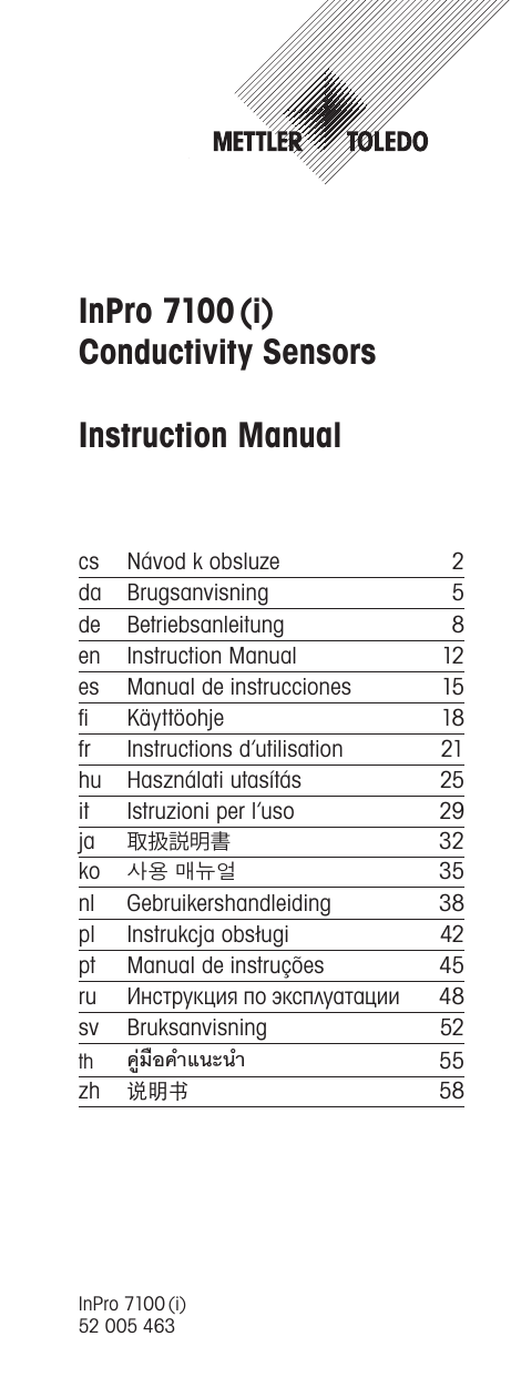 Mettler Toledo for conductivity sensors InPro® 7100i, InPro 7100i ...