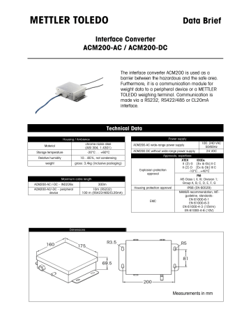 Mettler Toledo ACM200 Datasheet | Manualzz