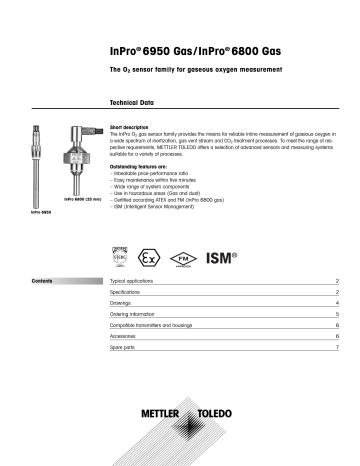 Mettler Toledo O2 Sensors InPro6800/InPro6950 Gas Technical ...